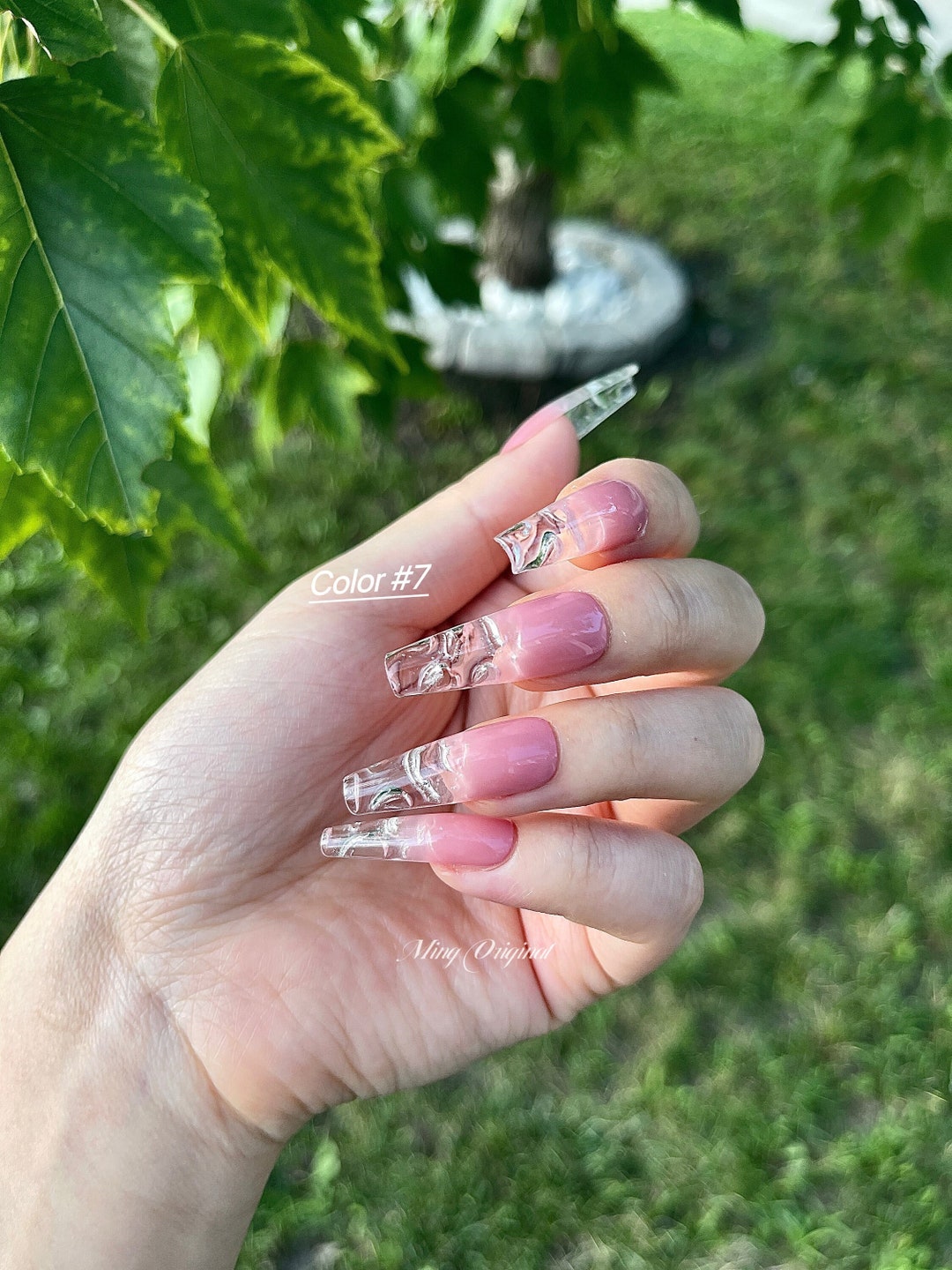Water Encapsulated Ombre Gradient Faded Clear Press on Nails Transparent Tip Nail Soft Pink 3d Fake Nails Etsy