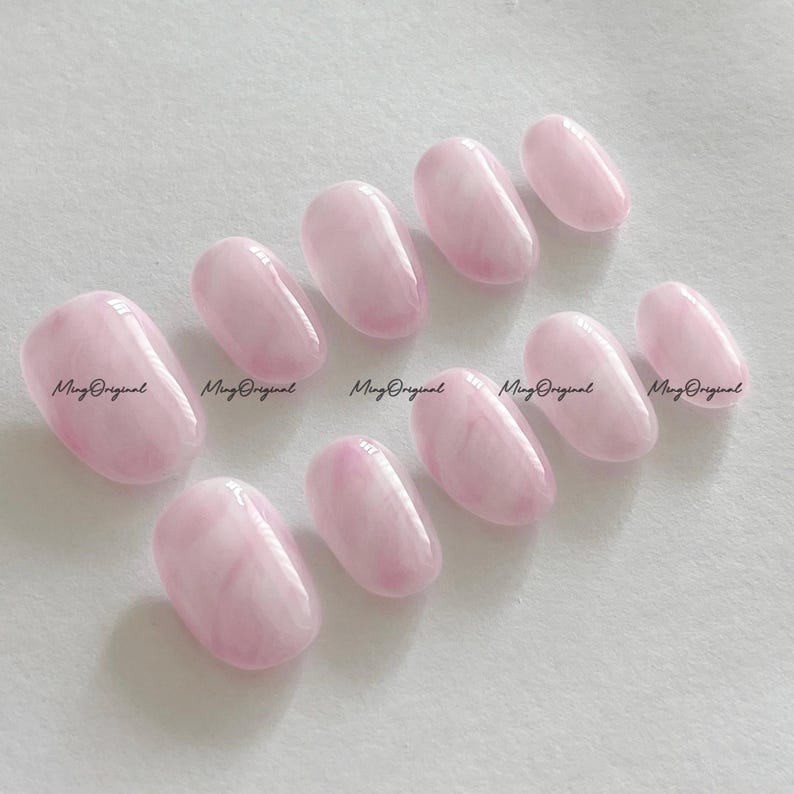 Da Rose Quartz Press on Nails, Pink Quartz White Water Blooming Nails ...
