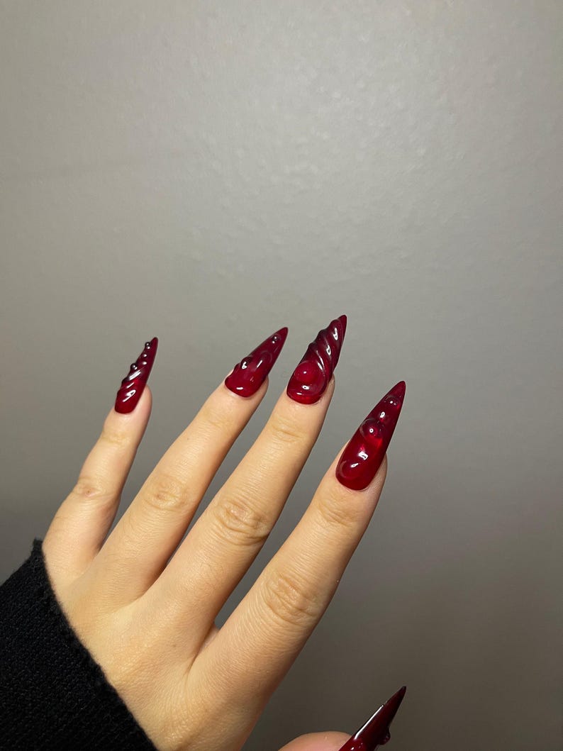 3D Y2K Red Bloody Press on Nails, Semitransparent Halloween Vampires ...