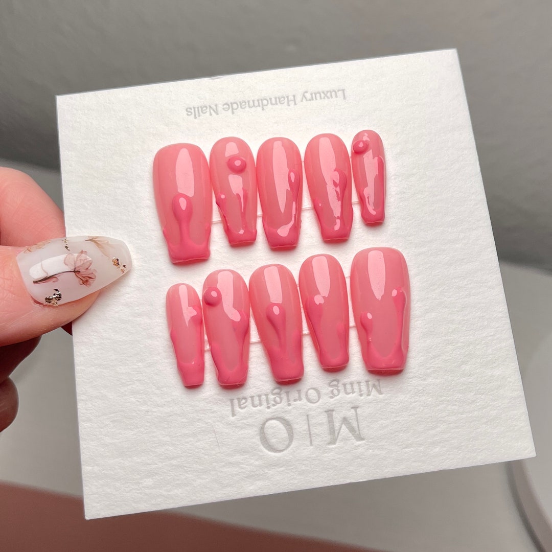 French Drip Nail Melting Ice Cream Press on Nail, Jelly Fake Nail ...