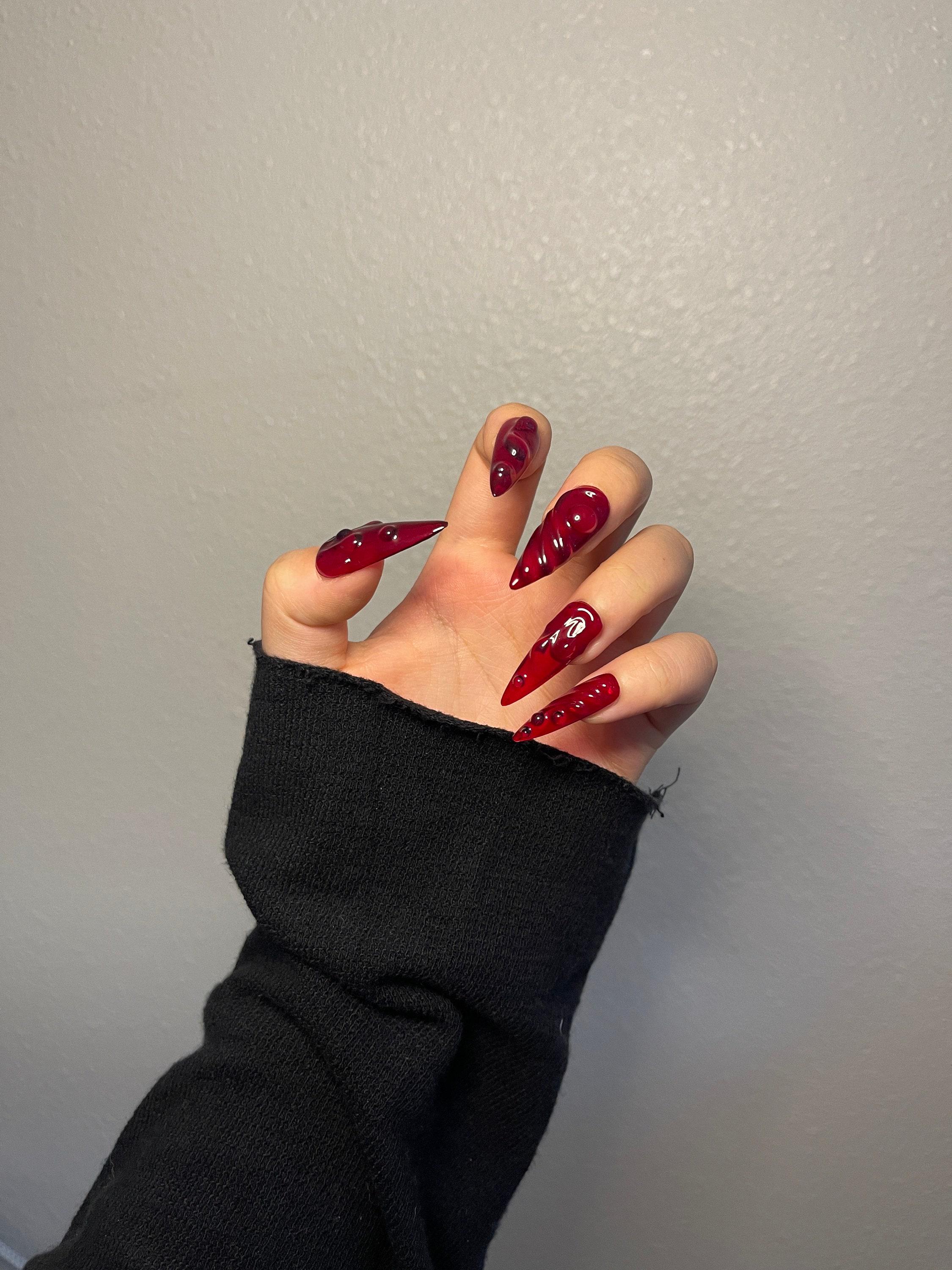 3D Y2K Red Bloody Press on Nails, Semitransparent Halloween Vampires ...