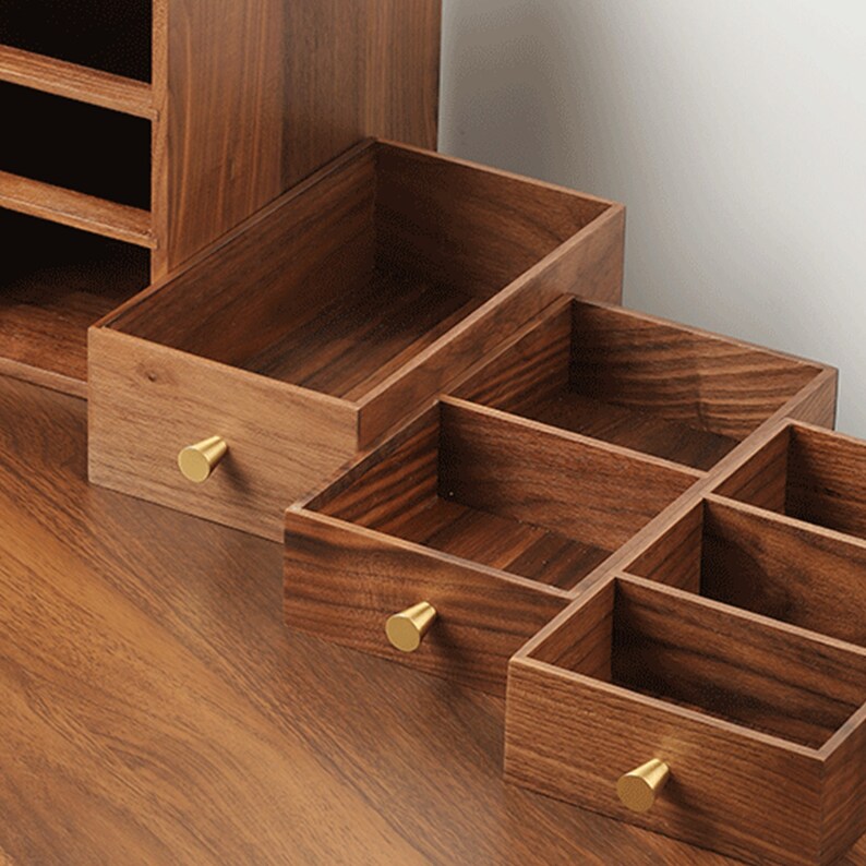 Black Walnut Three-drawer Storage Box, Classified Storage,brass Handle ...
