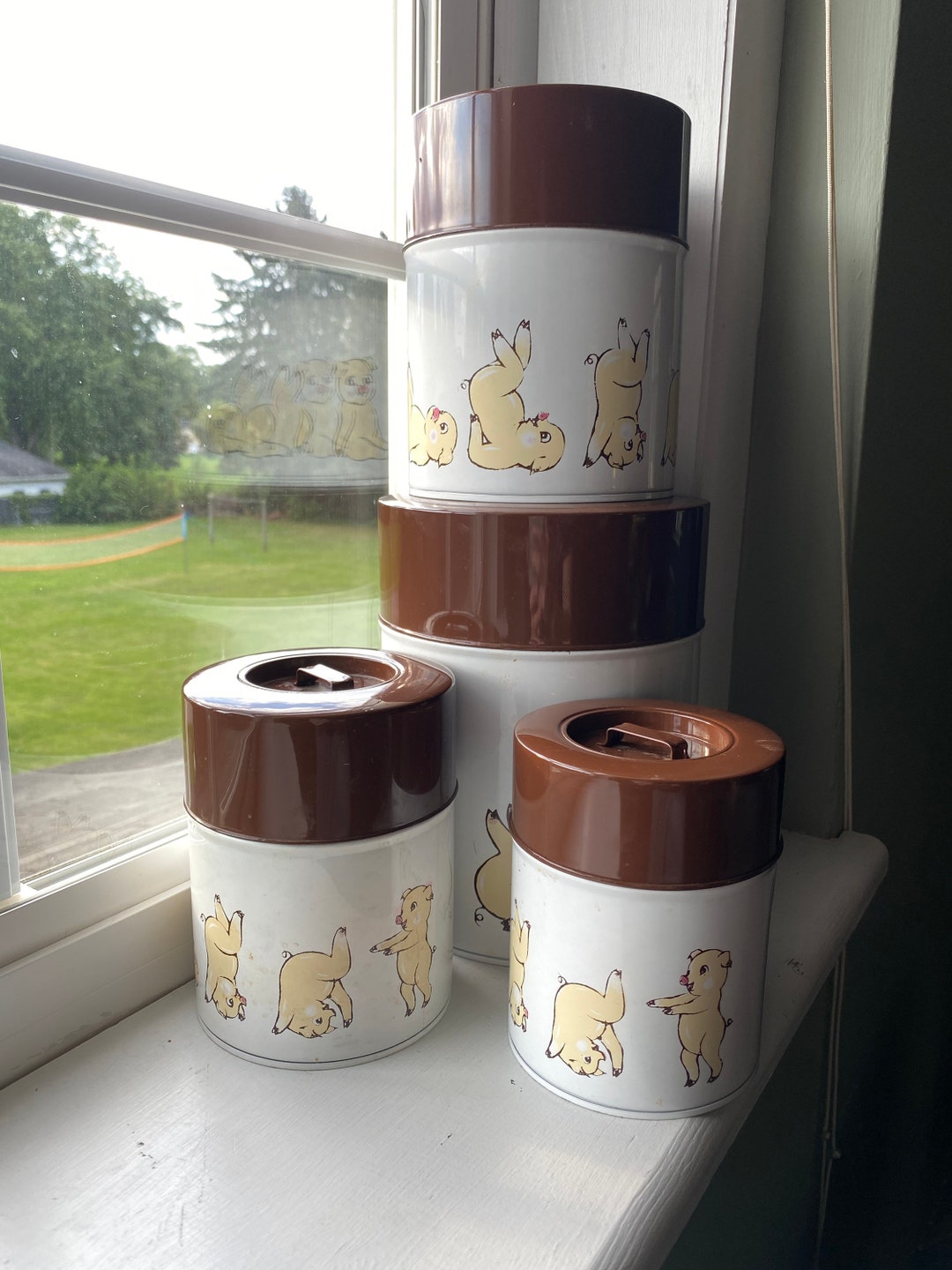 Vintage New Trends Japan Somersaulting Pig Tins Set of 4 Canisters for ...