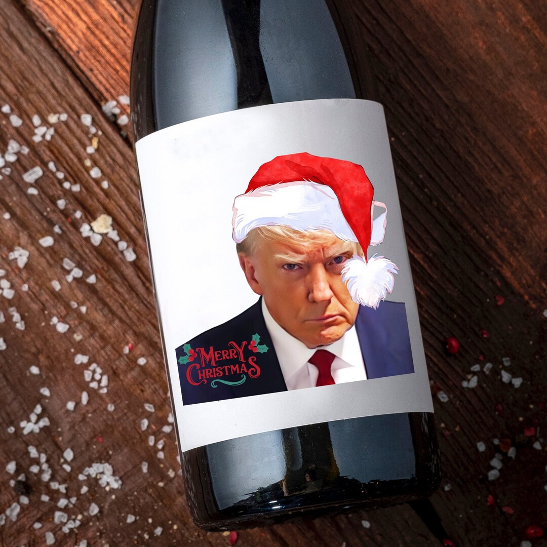 Funny Donald Trump Mugshot Christmas Holiday Wine Label Secret Santa ...