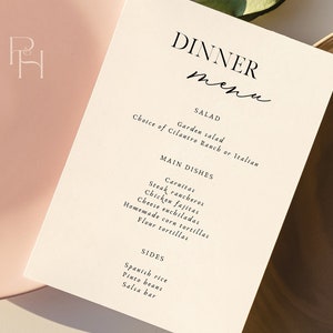 Simple Classic Wedding Menu, INSTANT Download, Printable Design, 5x7 ...