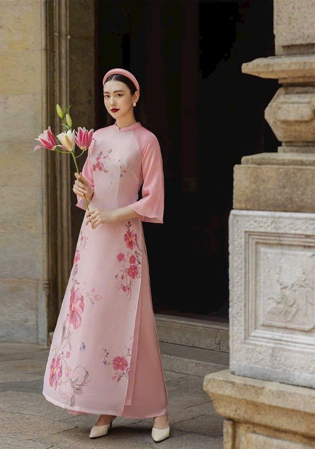 Pink Floral Ao Dai Set - Etsy