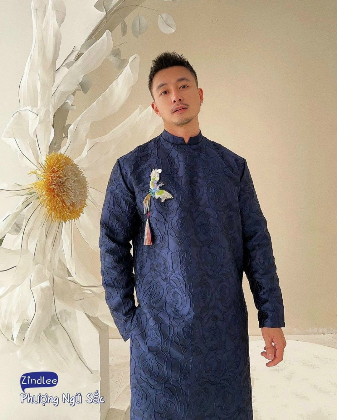 Modern Navy Blue Men Ao Dai - Etsy