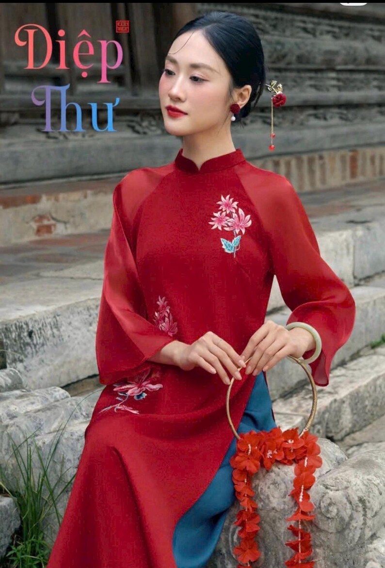 Red Ao Dai Diep Thu Set - Etsy
