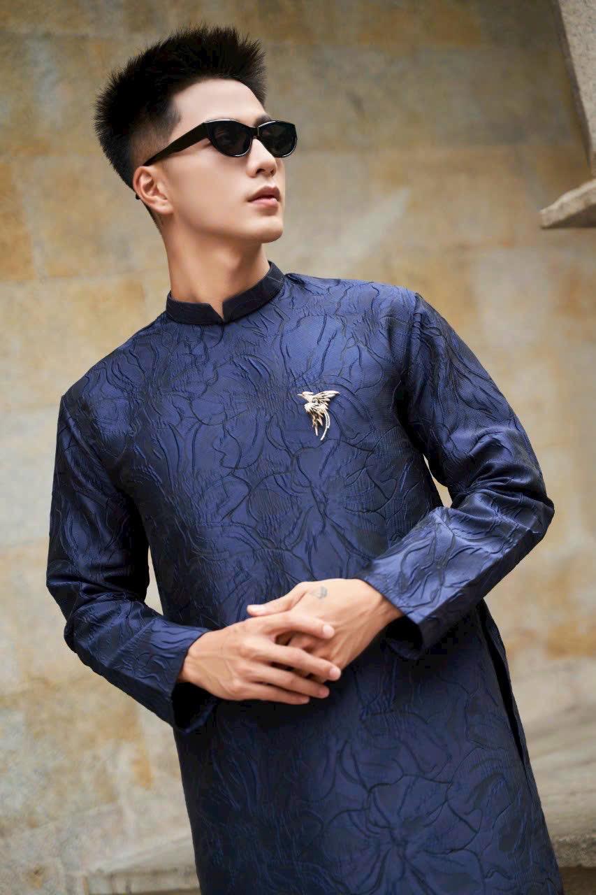 Navy Blue Floral Pattern Men Ao Dai - Etsy