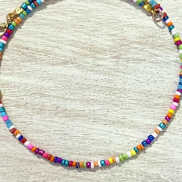 Colorful Choker Necklace, Colorful Bead Necklace, Colorful Bead Choker ...