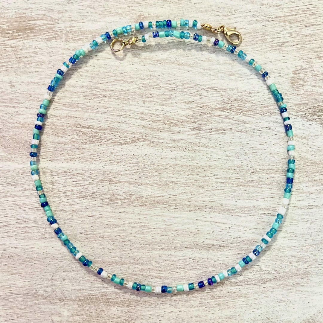 Blue Choker Necklace, Colorful Choker Necklace, Colorful Bead Necklace ...
