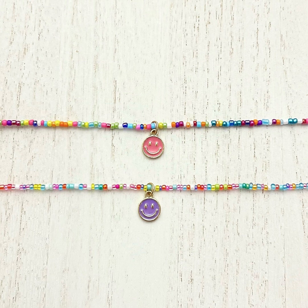 Colorful Smiley Face Choker Necklace, Smiley Face Charm Necklace ...