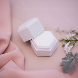 White Velvet Double Ring Box – Hexagon Wedding Ring Box – Engagement ...