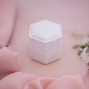 White Velvet Double Ring Box – Hexagon Wedding Ring Box – Engagement ...