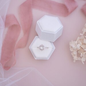 White Velvet Double Ring Box – Hexagon Wedding Ring Box – Engagement ...