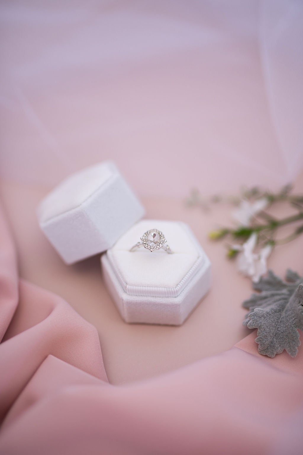 White Velvet Double Ring Box – Hexagon Wedding Ring Box – Engagement ...