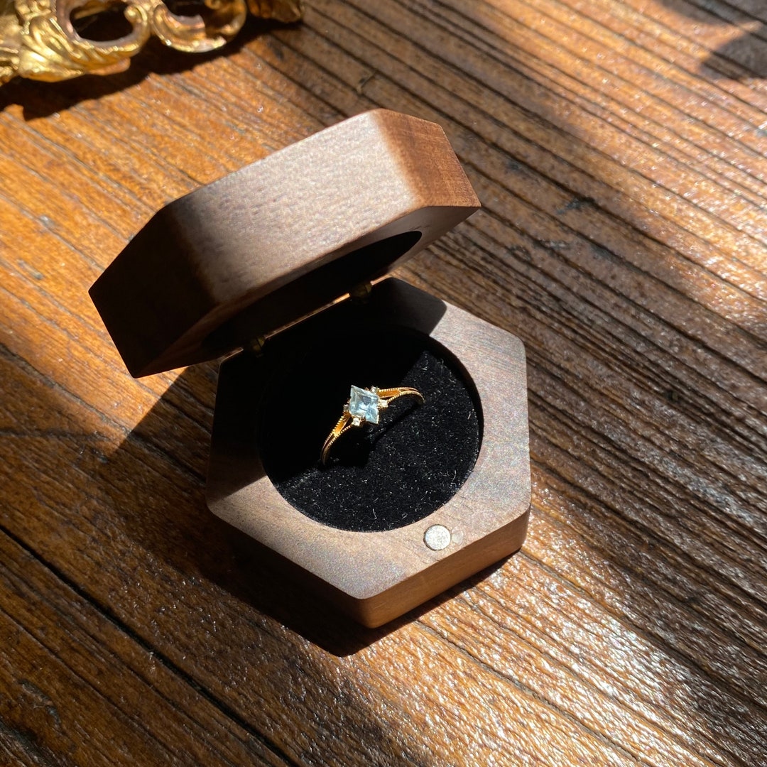 Engraved Wooden Ring Box for Wedding Ceremony, Double Design Insert ...