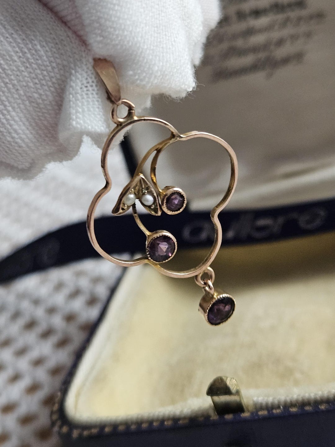 Unique Edwardian Lavalier Pendant Natural Pearls and Ametyst 9ct Gold ...