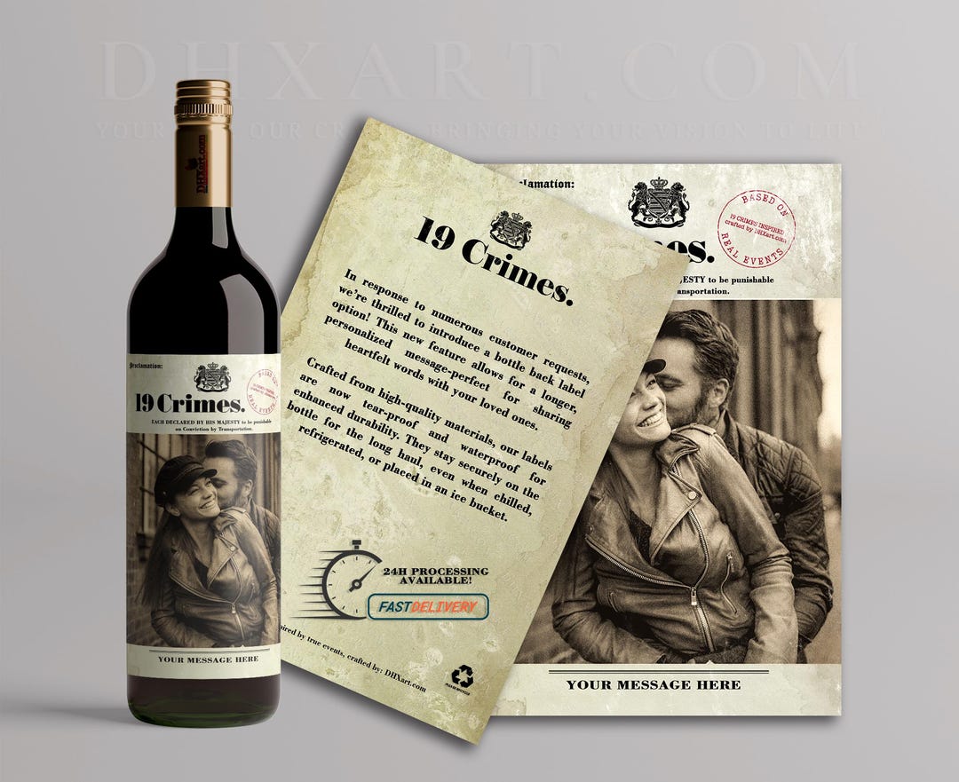 19 Crimes Inspired Custom Wine Labels | Personalized Photo & Message ...