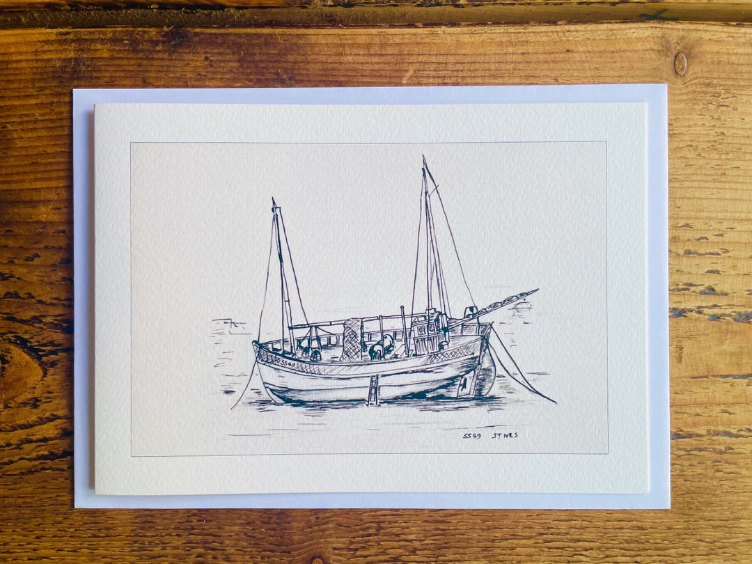 Greeting Card of Pencil and Ink Drawing 'SS49, St. Ives', Cornwall - Etsy