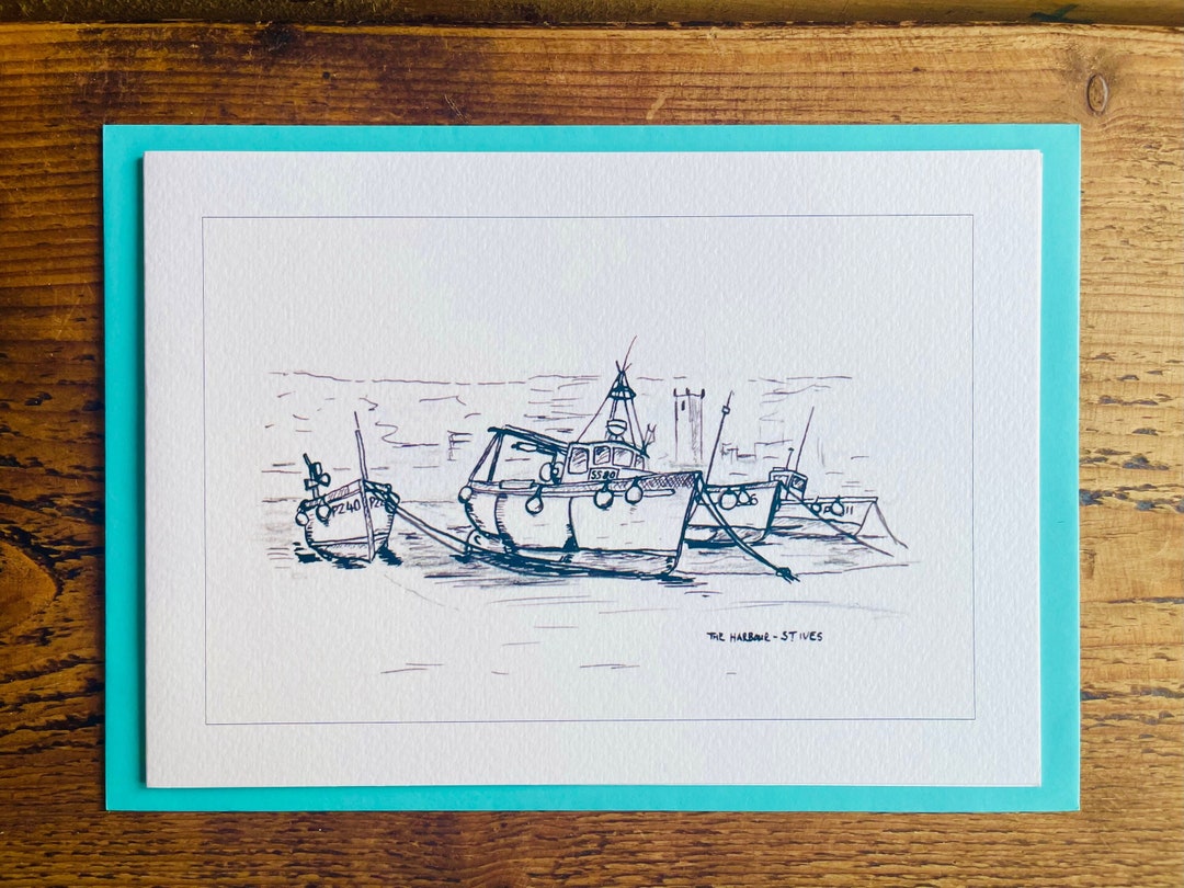 Greeting Card of Pencil and Ink Drawing 'the Harbour, St. Ives' - Etsy UK