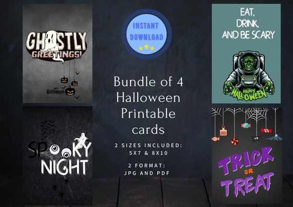 Printable Bundle of 4 Halloween Cards Download Printable - Etsy