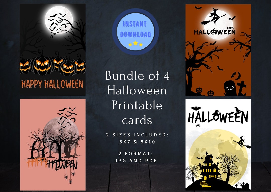 Printable Bundle of 4 Halloween Cards - Download Printable Cards Sizes ...