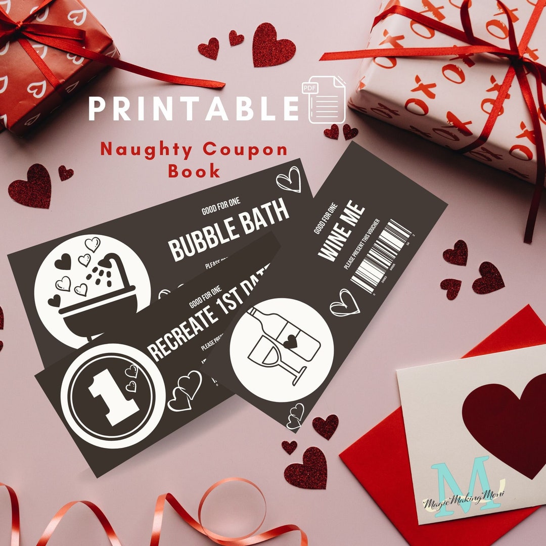 Printable Naughty Coupons Book Love Vouchers Valentine Gift Instant Download Anniversary Gift ...
