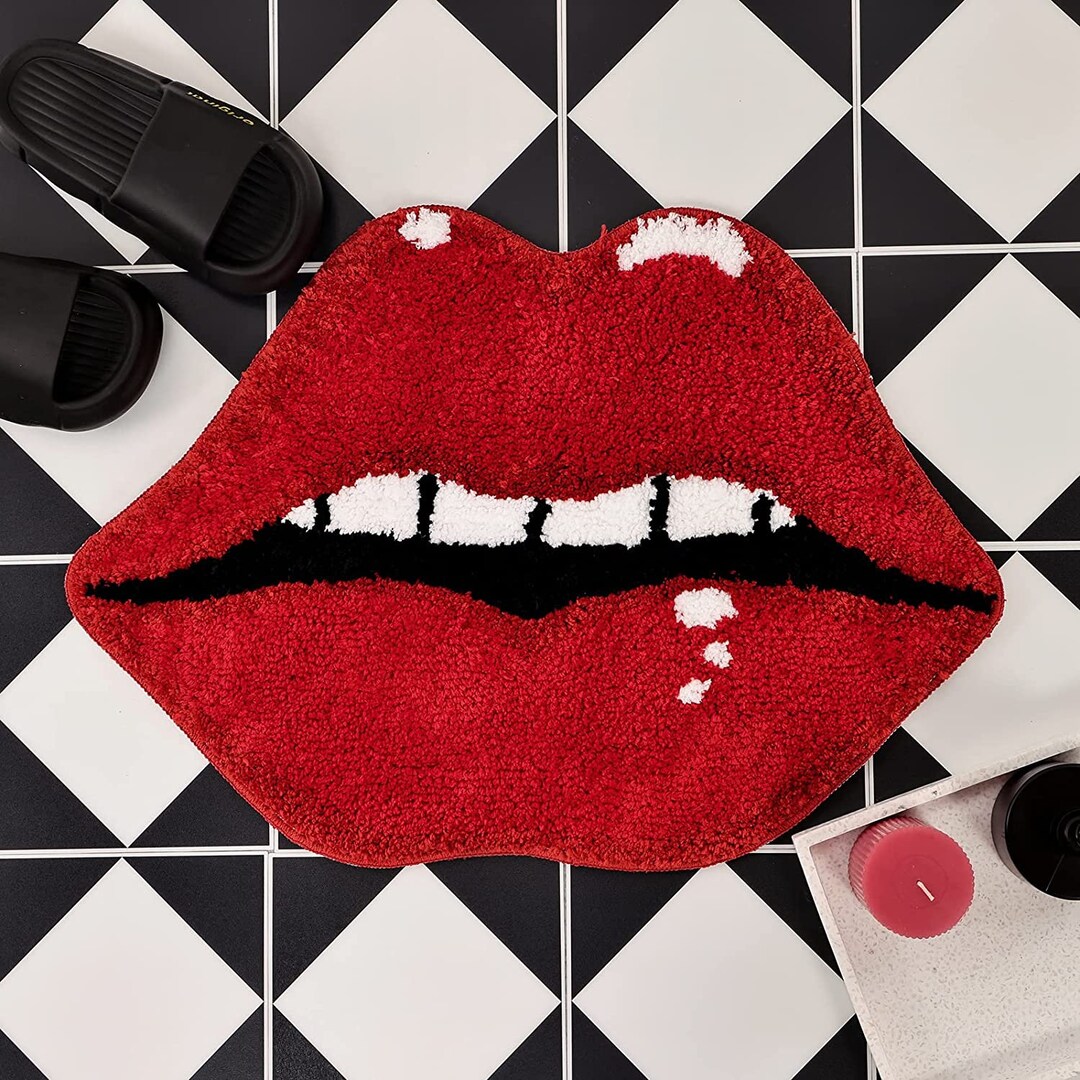 Cherry Red Lips Soft Rug Bathmat 25in X 18in Absorbent Washable Trendy ...