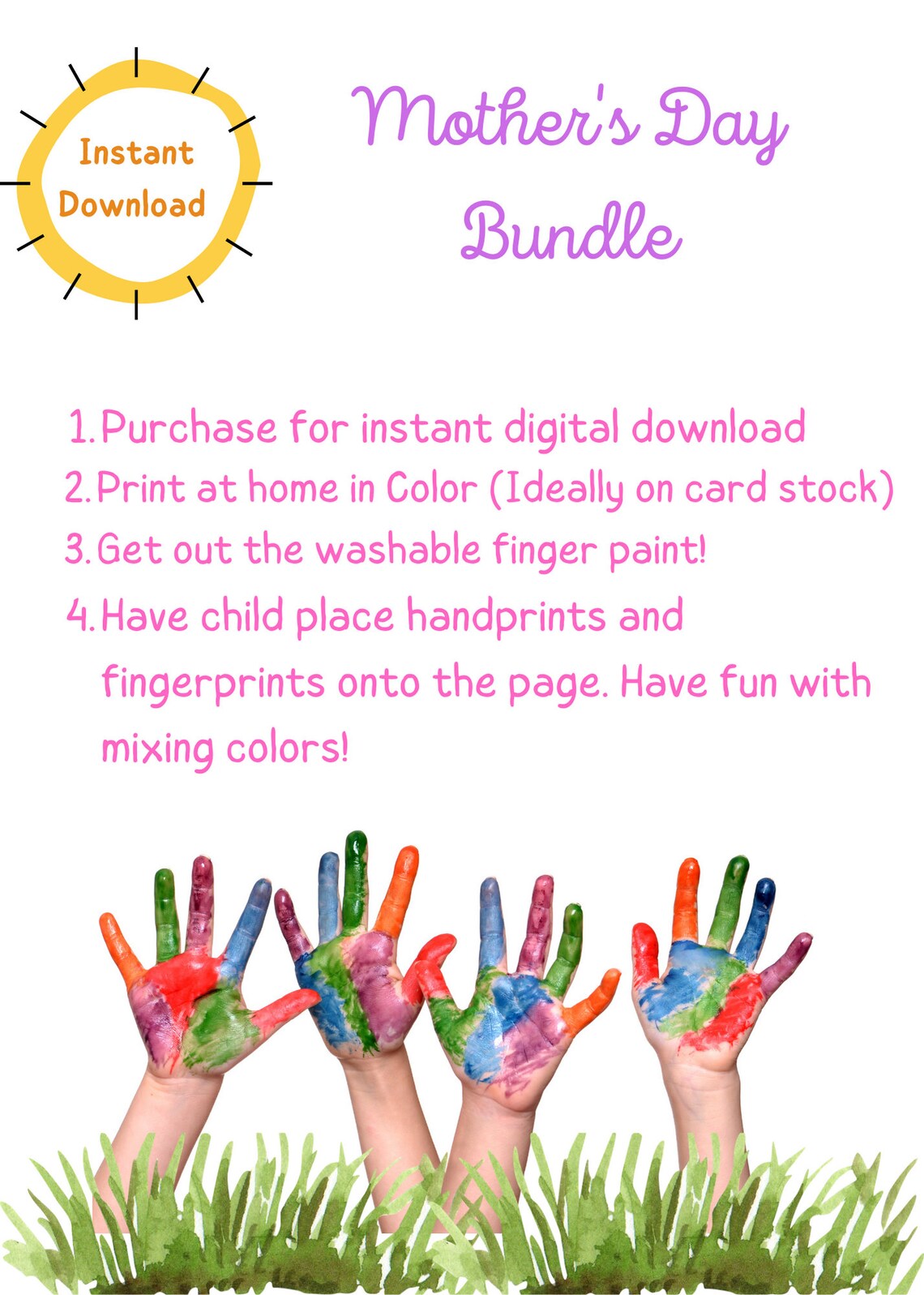 Flower Handprint Craft, Printable, Art | Mom, Grandma Handprint, Gift ...