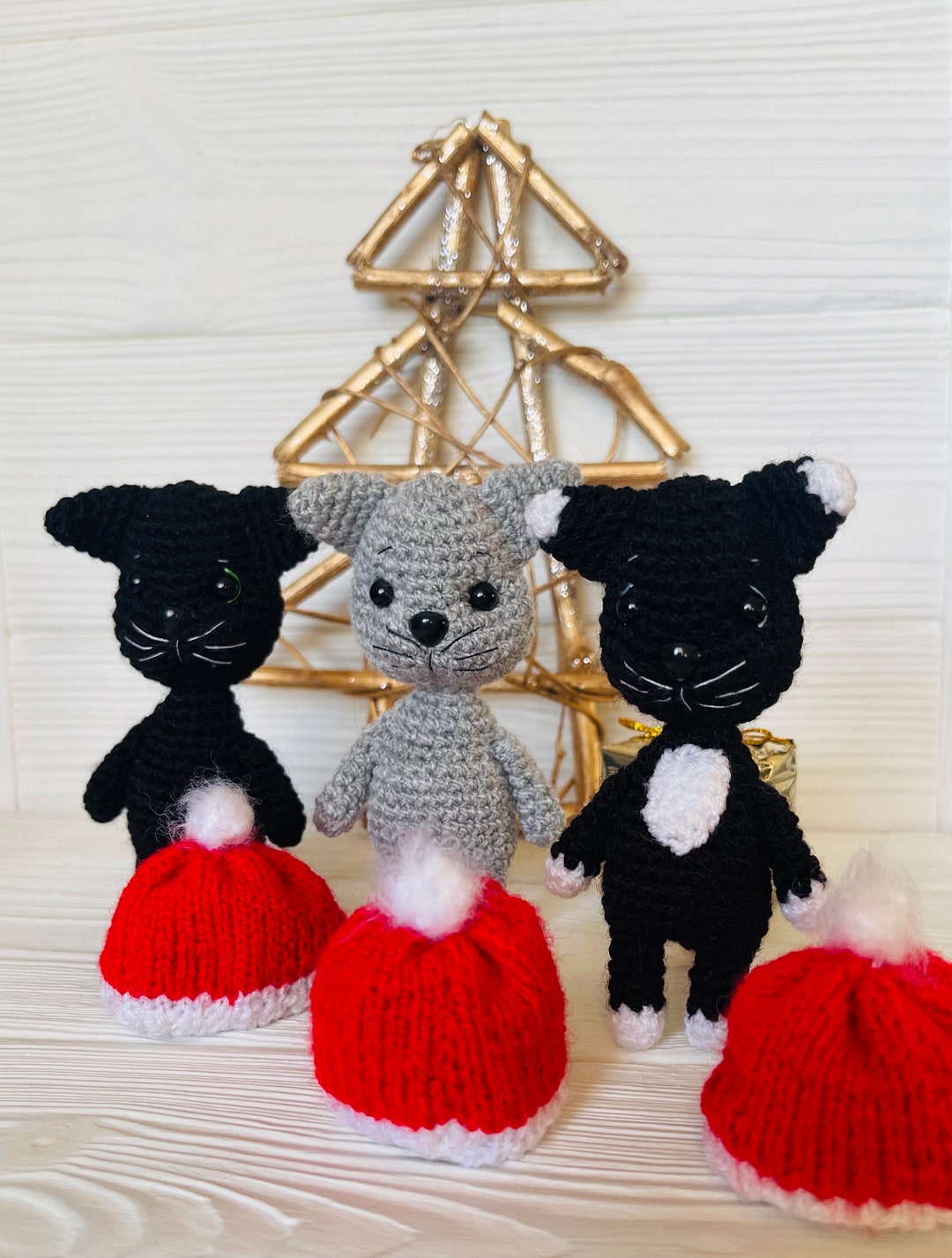 Knitted Christmas Cat. the Hat is Removable. Keyring Gift Souvenir ...