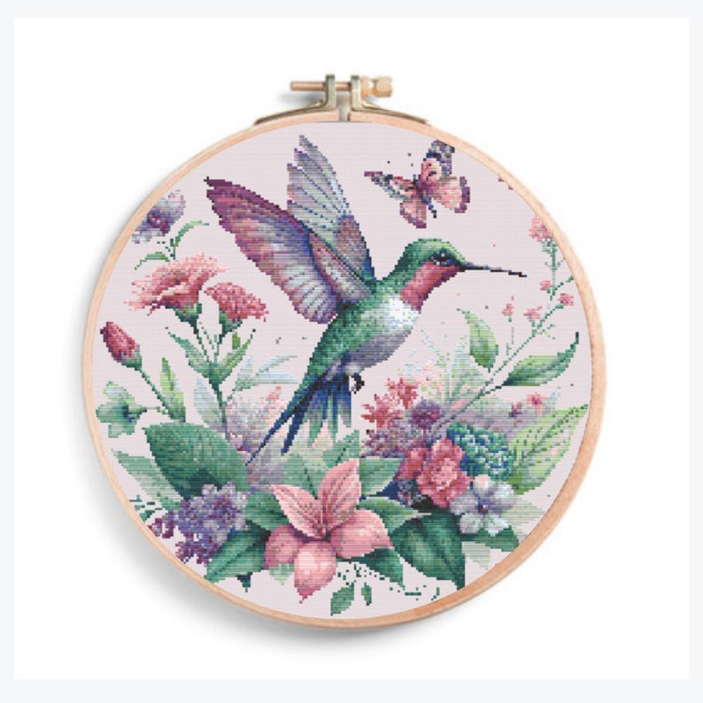 Flowers and Hummingbird Cross Stitch Pattern, Flowers Cross Stitch ...