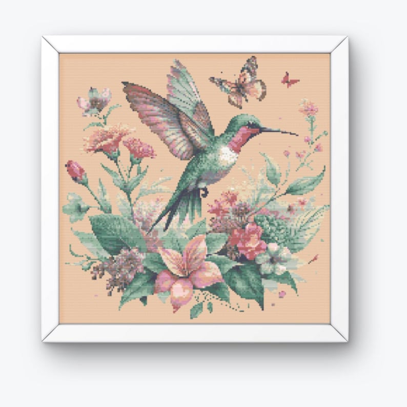 Flowers and Hummingbird Cross Stitch Pattern, Flowers Cross Stitch ...