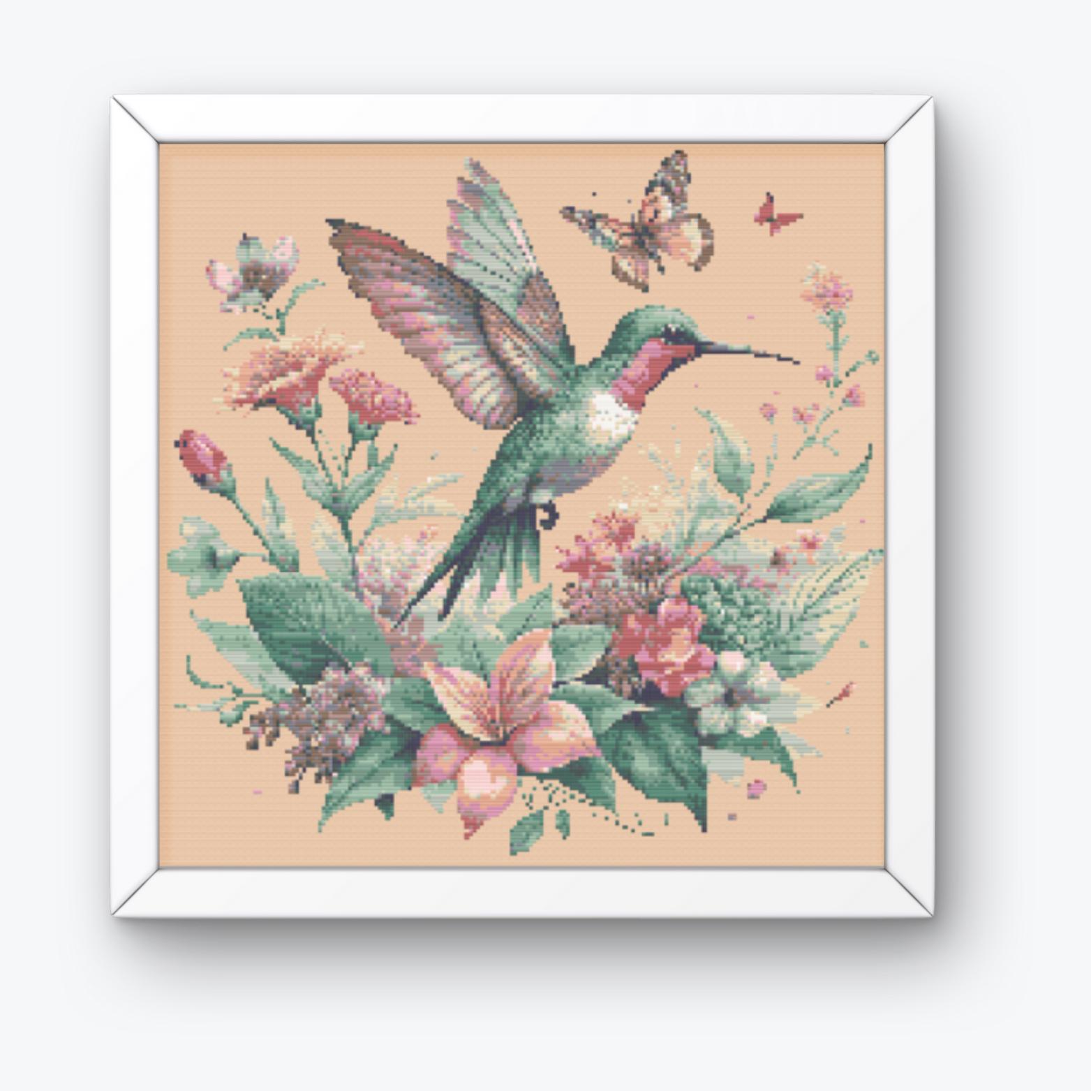 Flowers and Hummingbird Cross Stitch Pattern, Flowers Cross Stitch ...