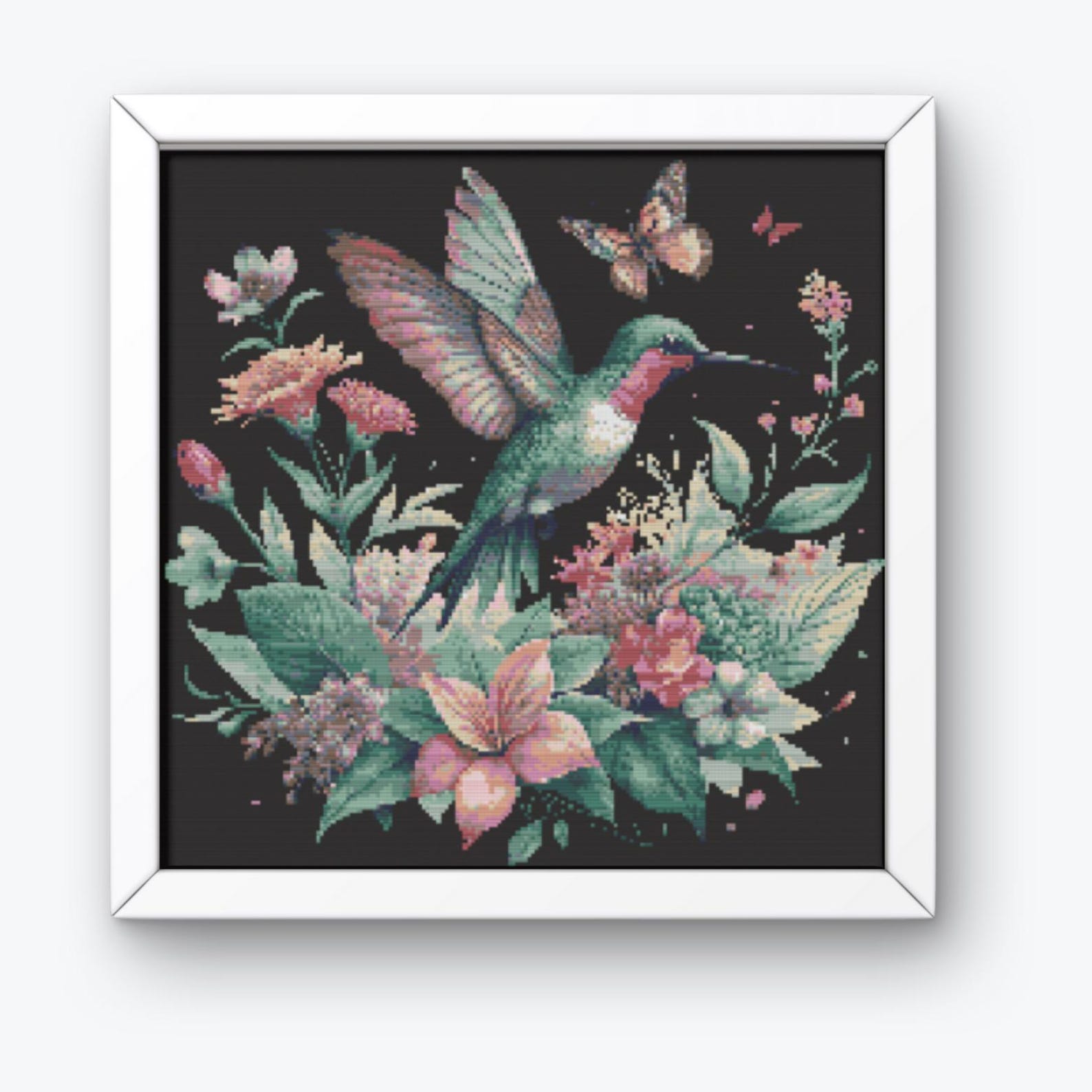 Flowers and Hummingbird Cross Stitch Pattern, Flowers Cross Stitch ...