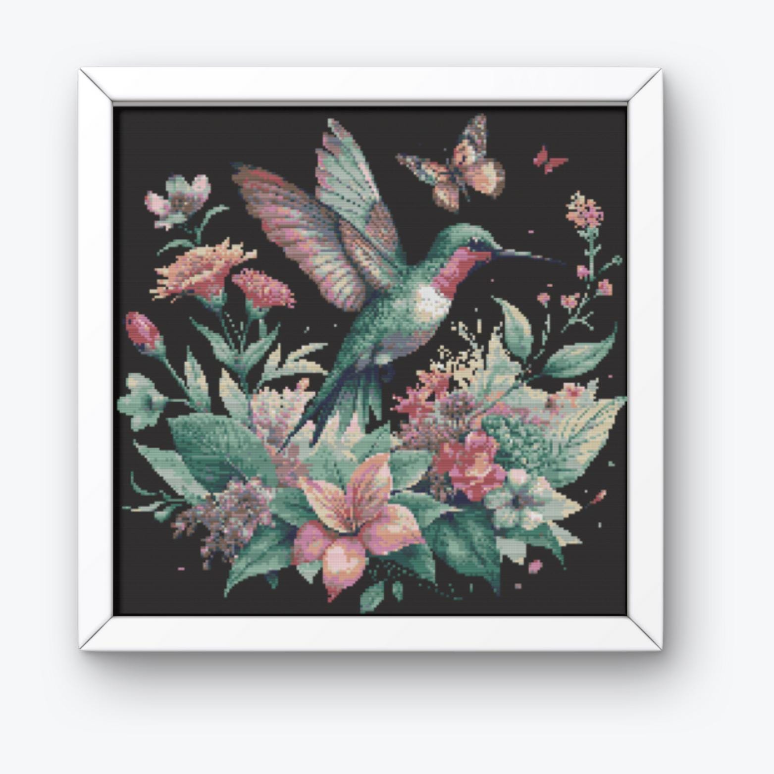 Flowers and Hummingbird Cross Stitch Pattern, Flowers Cross Stitch ...