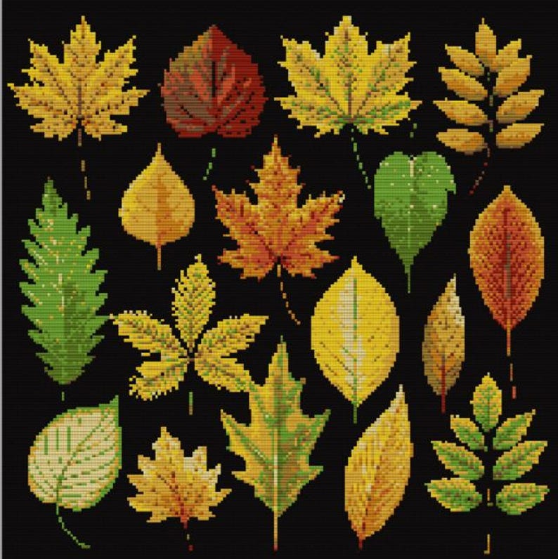 Handcrafted Autumn Leaves Cross Stitch Art - Fall Home Decor, Cross ...
