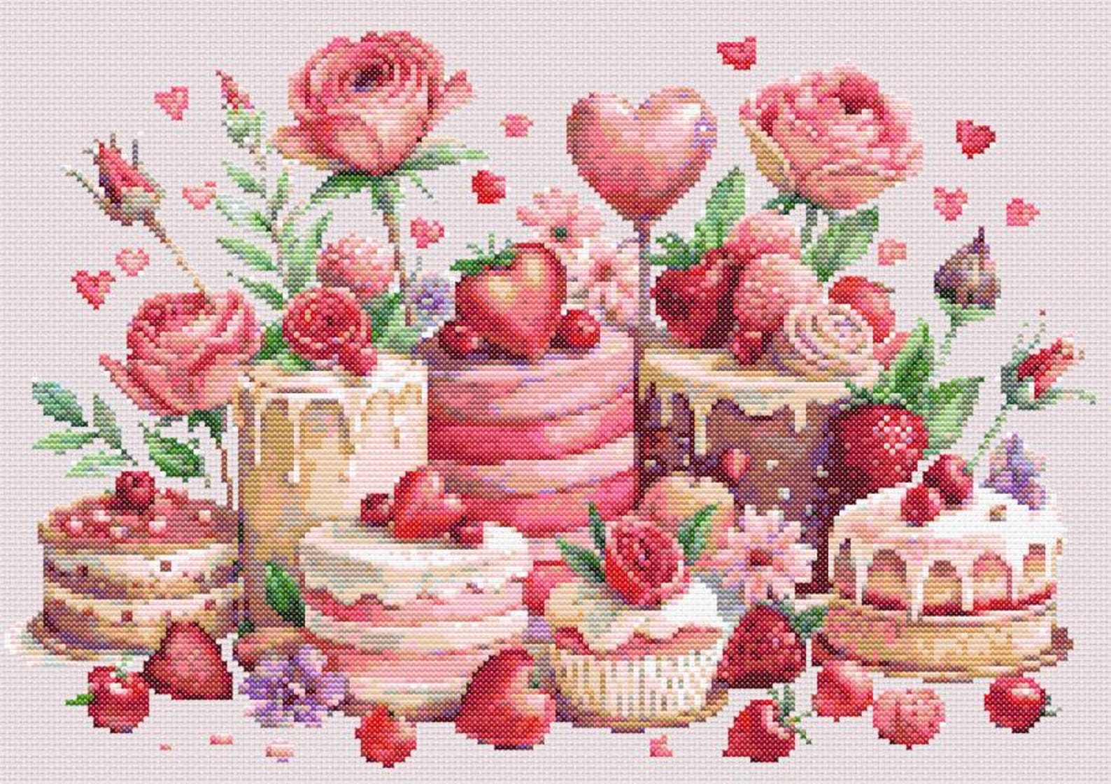 Cross Stitch Cake, Flowers Cross Stitch, Heart Cross Stitch, Rose Cross ...