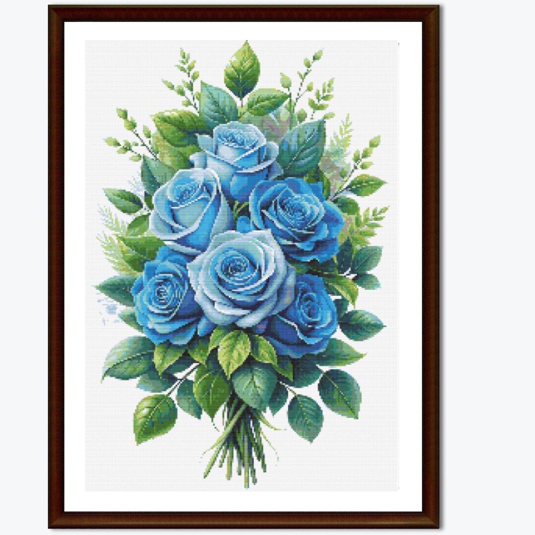 Blue Rose Cross Stitch, Rose Cross Stitch Pattern, Cross Stitch, Flower ...