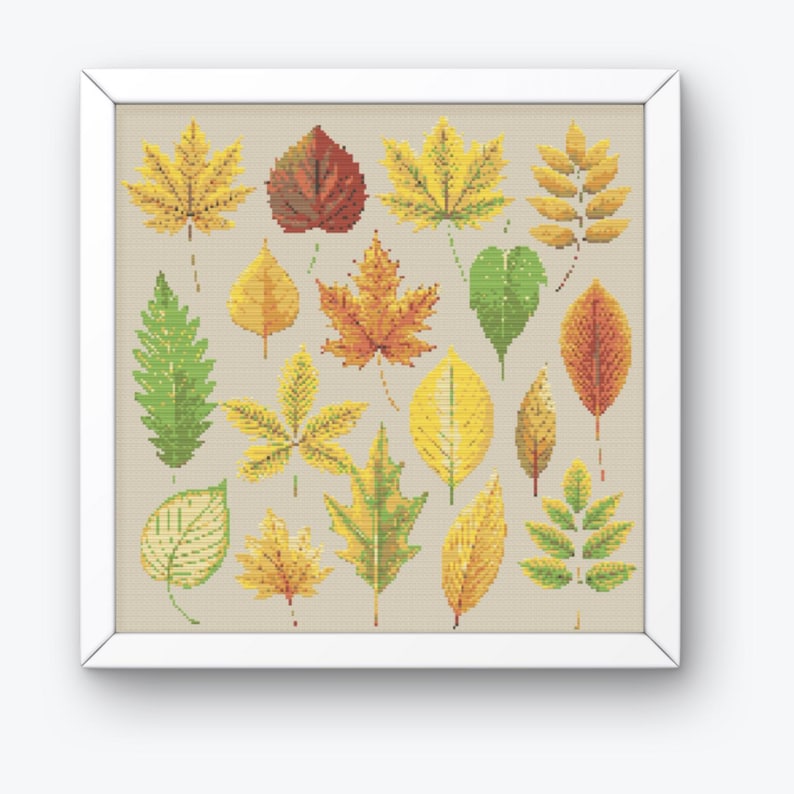 Handcrafted Autumn Leaves Cross Stitch Art - Fall Home Decor, Cross ...