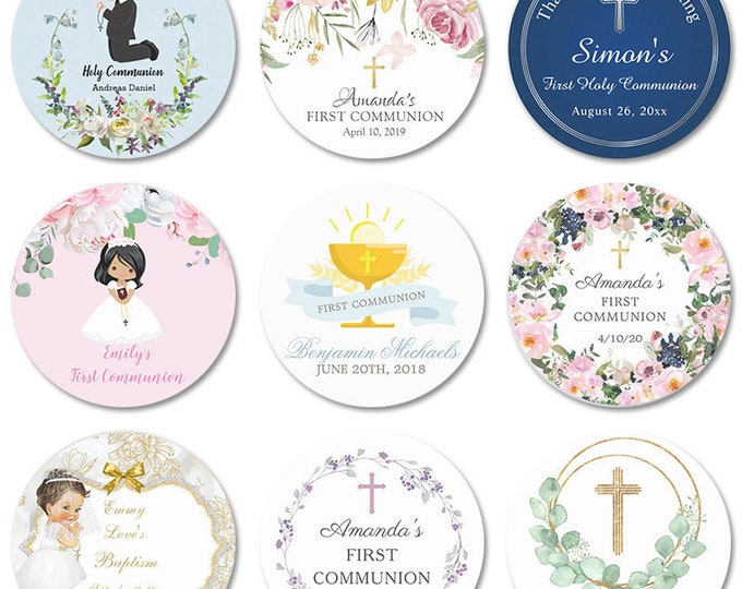 First Holy Communion Favor Stickers Girls Communion Labels Purple First ...