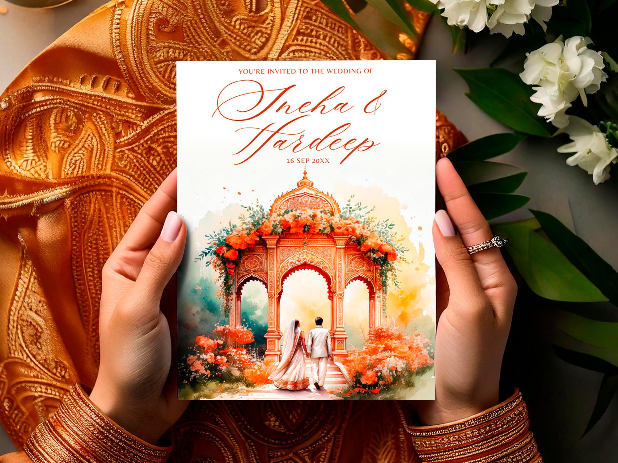Indian Wedding Template, Watercolor Mandap, Wedding Indian Invitation ...