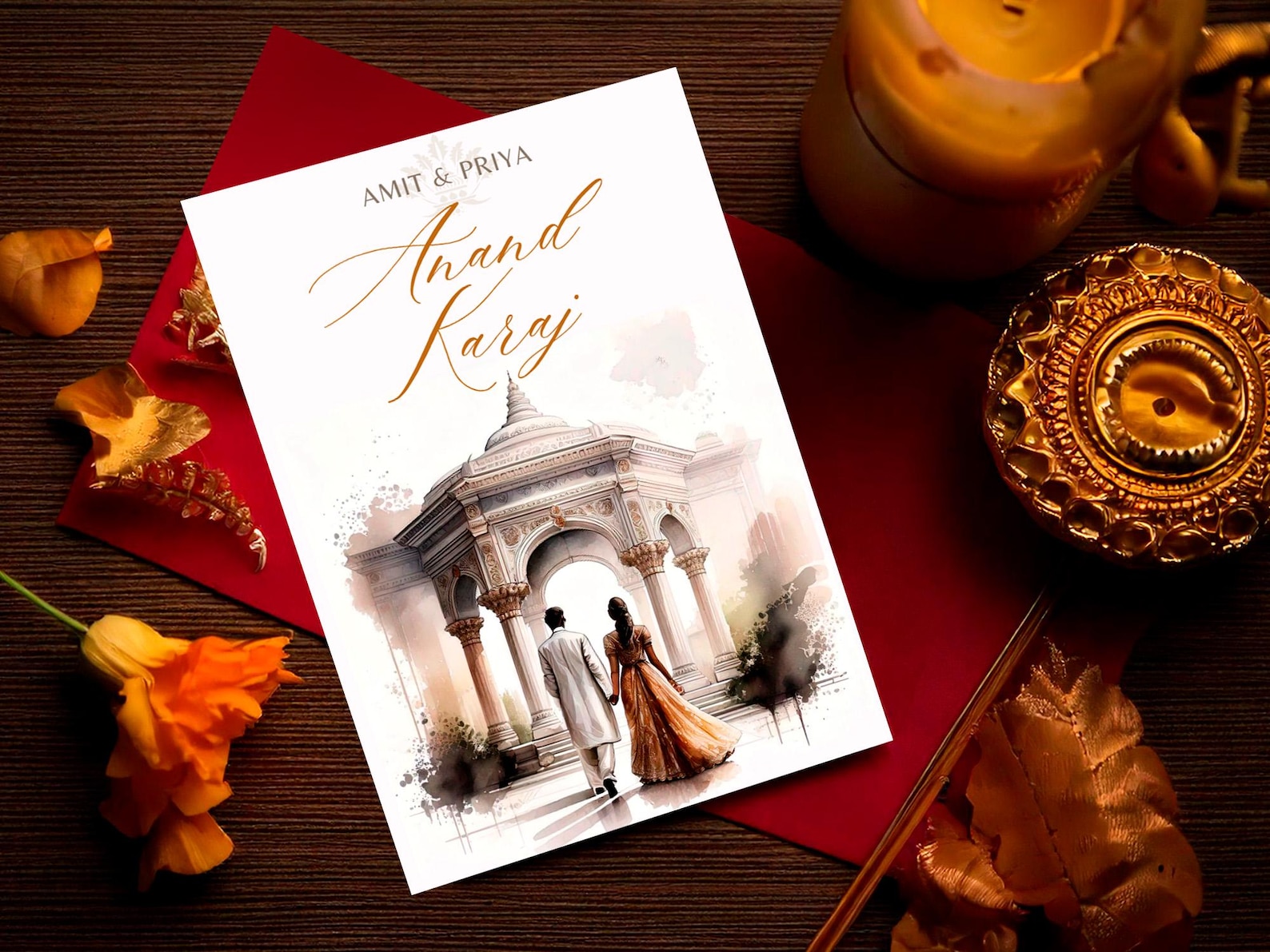 Indian Anand Karaj Watercolor Mandap Wedding Indian Invitation Cards ...