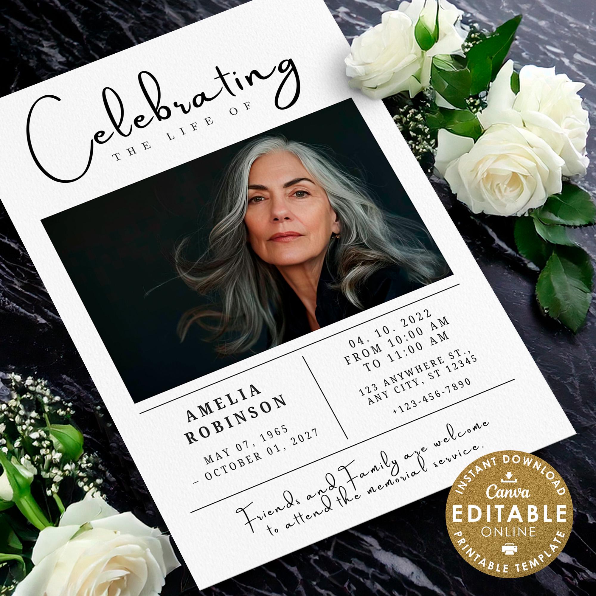 Celebration of Life Card Template Memorial Flyer Minimalist Funeral ...