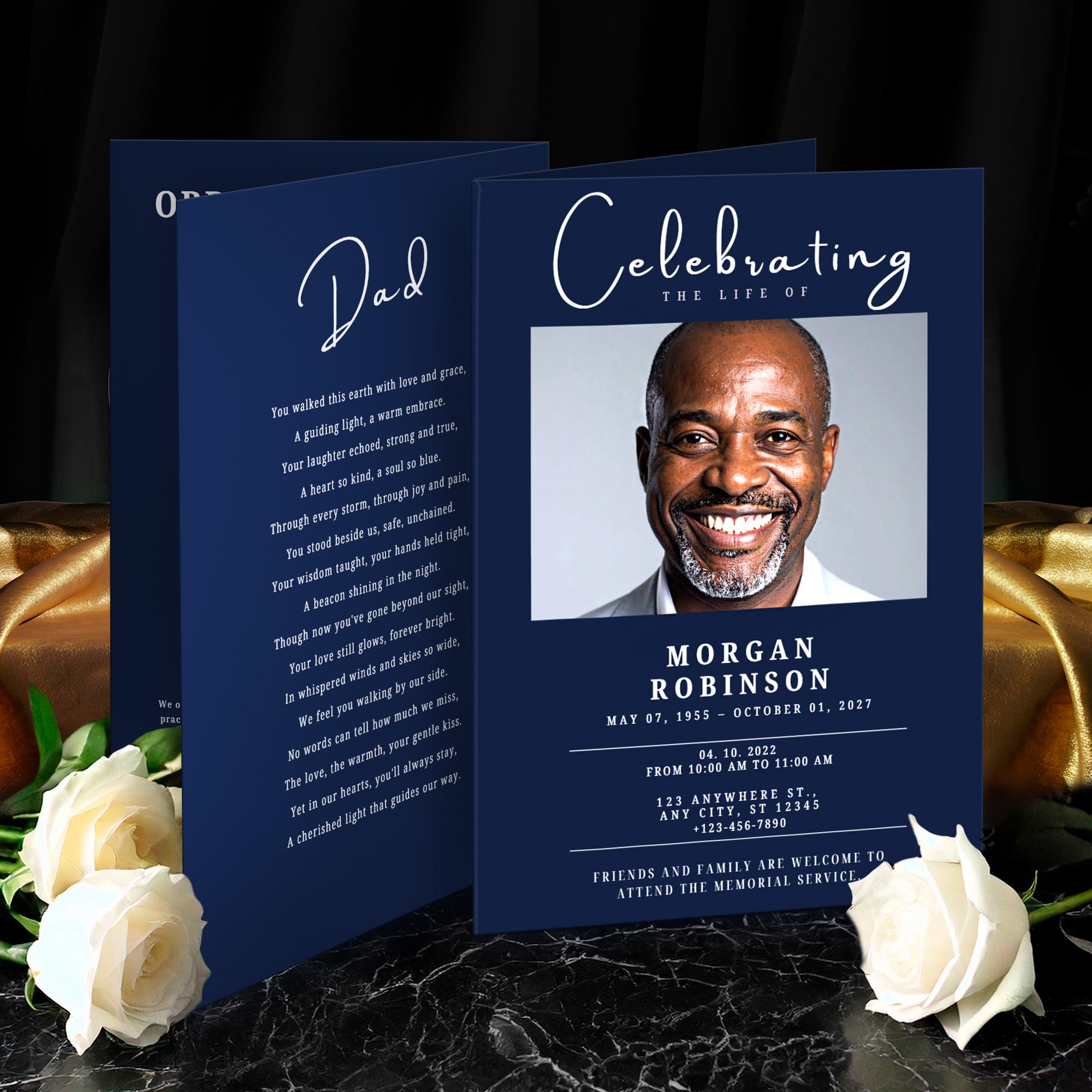 Navy Blue Funeral Program Template for Men, Celebration of Life ...