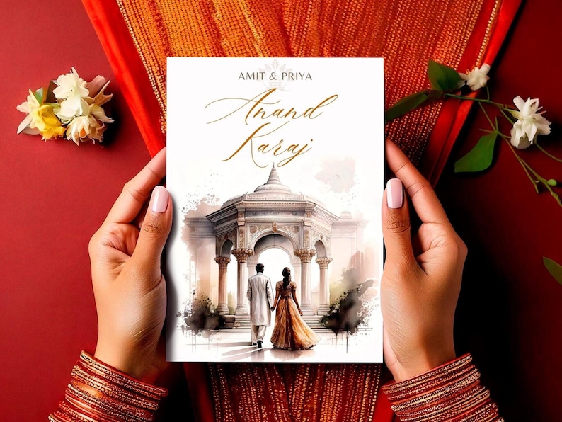 Indian Anand Karaj Watercolor Mandap Wedding Indian Invitation Cards ...