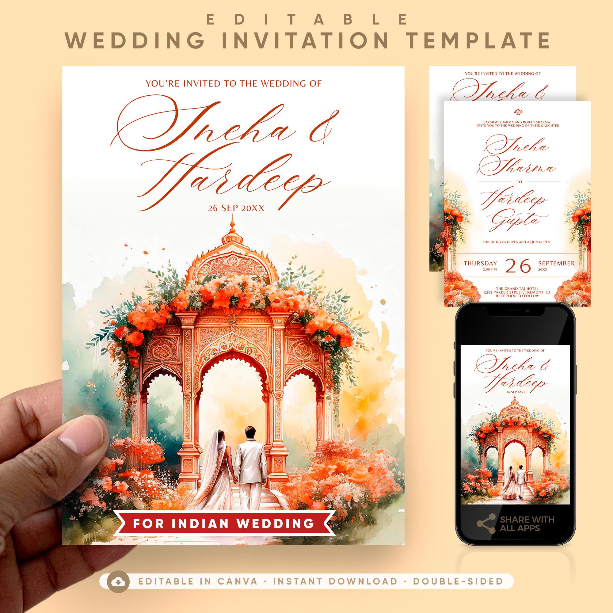 Indian Wedding Template, Watercolor Mandap, Wedding Indian Invitation ...