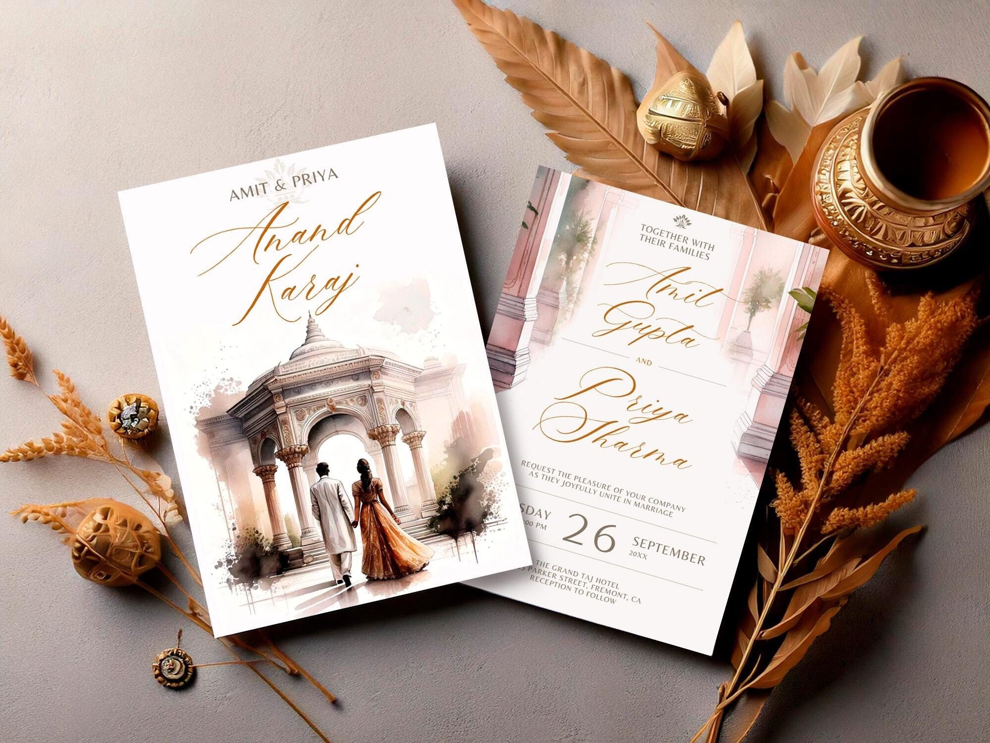 Indian Anand Karaj Watercolor Mandap Wedding Indian Invitation Cards ...