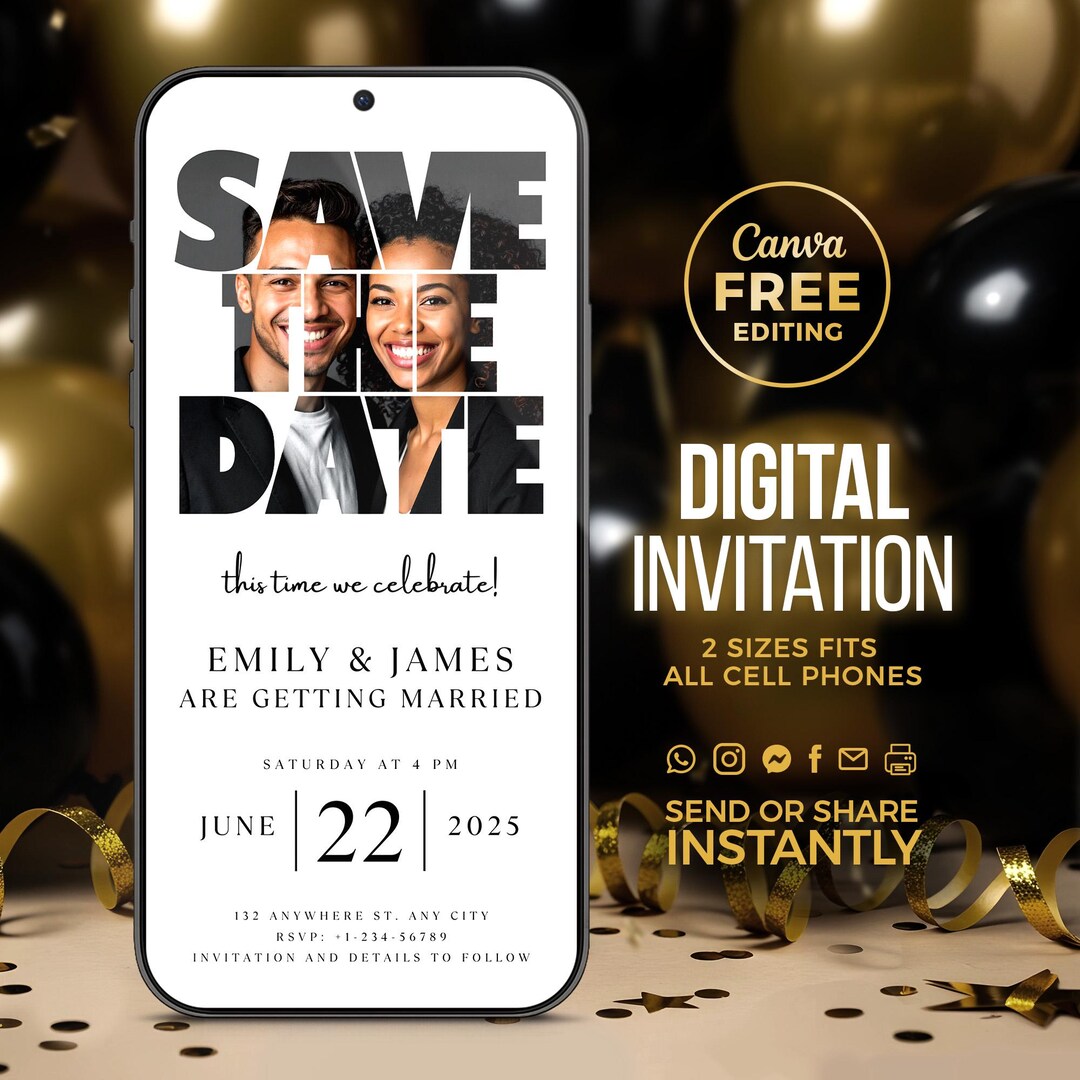 Wedding Digital Save the Date With Photo – Editable Phone Invitation ...