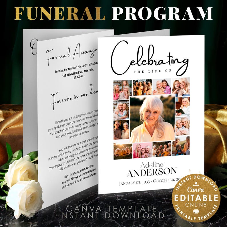 Elegant Funeral Program Template Foldable – Celebration of Life ...